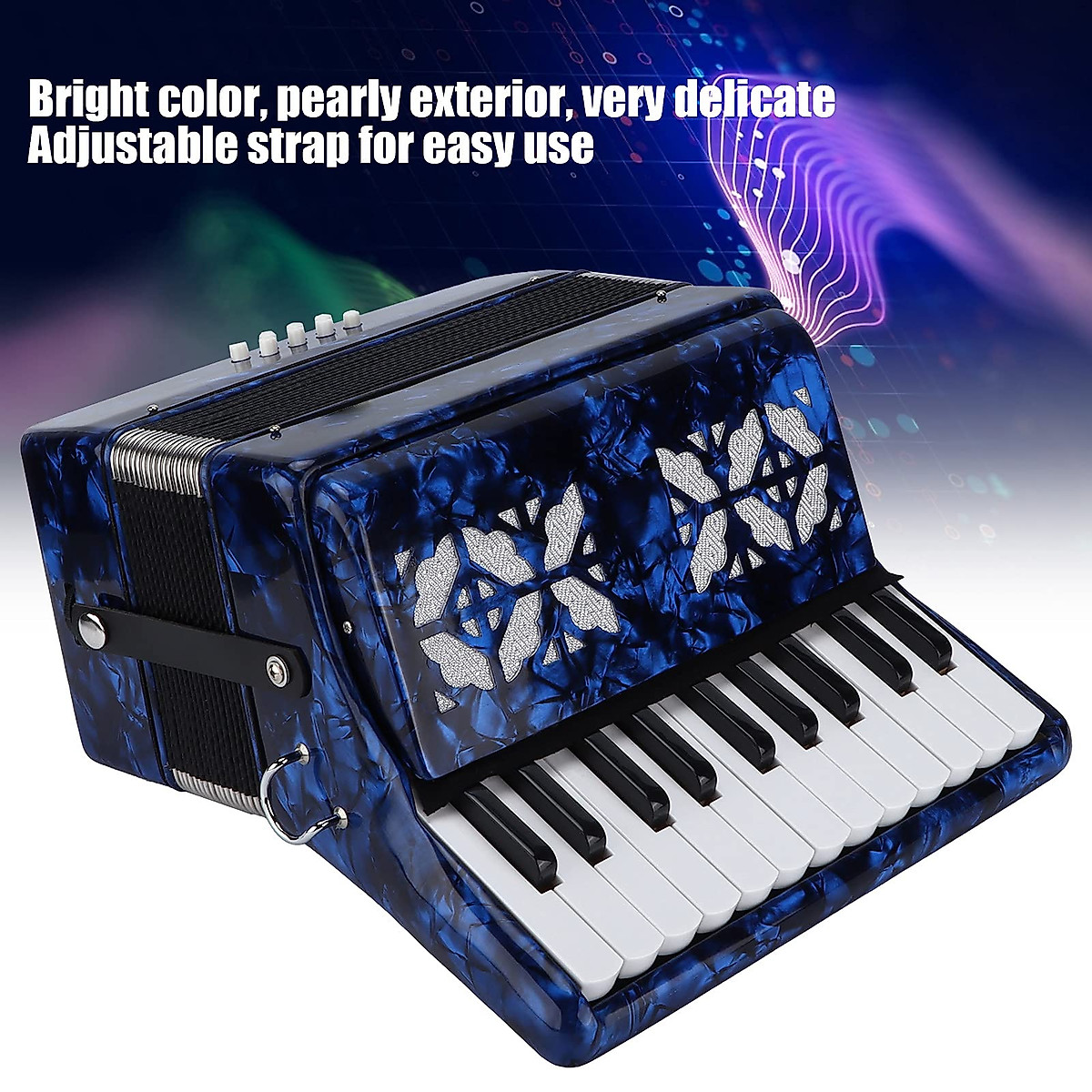 Accordion 22 Key 8 Bass Piano Accordion Keyboard Instrument Adjustable Accordion Strap Pure Sound Keyboard Accordion for Performance Amateur Musicians and Professionals