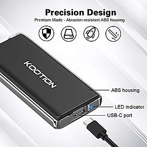 KOOTION Portable External SSD 120GB, USB-C Solid State Drive, USB 3.1 Gen2 - Ultra-Light Type-C PSSD for Gaming PC/Mac/Linux/Android, with Lanyard Hole
