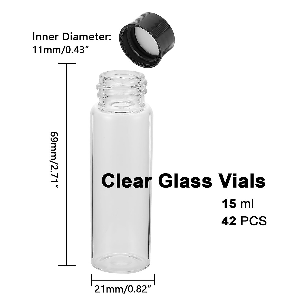 JIUWU 15ml (1/2 Oz) Clear Glass Sample Vials, 42pcs Liquid Transparent Bottles Lab Screwcap Capacity Travel Container