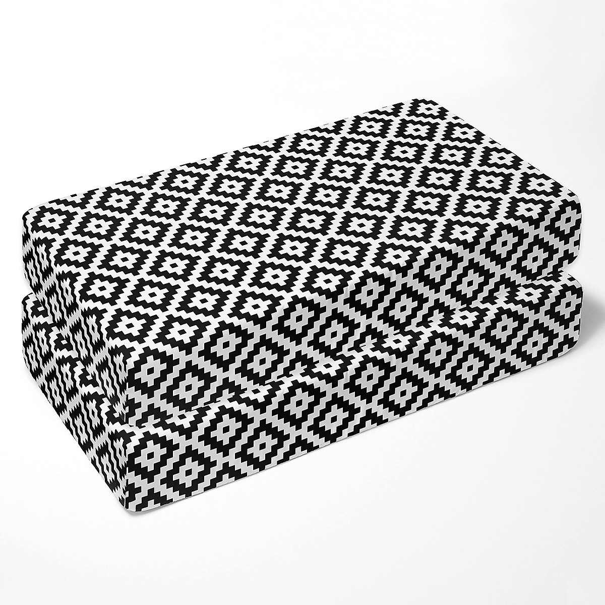 Bacati - 2 Pack Love Diamonds Aztec Neutral 100% Cotton Soft Breathable Percale 2 Pack Crib/Toddler Bed Fitted Sheets (Black)