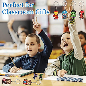 74PCS Super Hero Party Favors Comics Keychain Stickers for Hero Themed Party Supplies, Collect keychains for Bulk Party Favors, School Day Birthday Christmas Party Supplies for Kids
