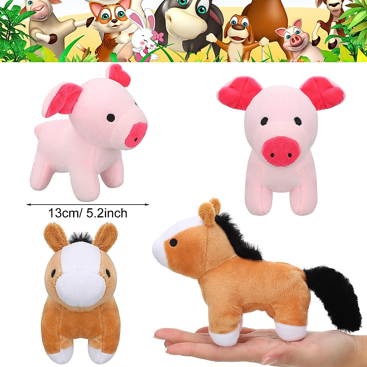 6 Pieces Mini Plush Furry Farm Animal Toys Soft Plush Horse Pig Cattle Rabbit Dog Sheep Doll Stuffed Plush Farm Animals for Christmas Stocking Stuffers Birthday Party Decoration Supplies (Animals)