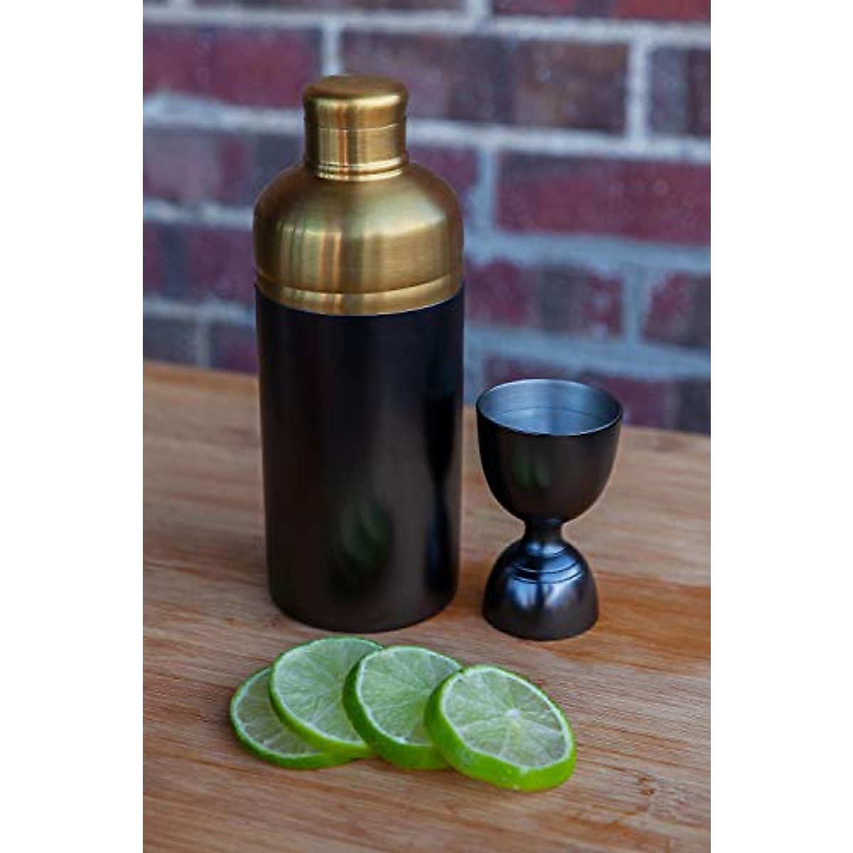 Alchemade Midcentury Modern Nickel & Brass Cocktail Shaker and Jigger Set - Quality Black & Gold Professional Bar Tools - for Mixed Drinks & Cocktails