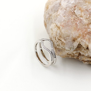 Uloveido 2 Silver Color Stackable Rings Set for Women with Cubic Zirconia, Rhodium Plated Sterling Silver Wedding Engagement Halo Eternity Ring Enhancer Size 7 Y1527