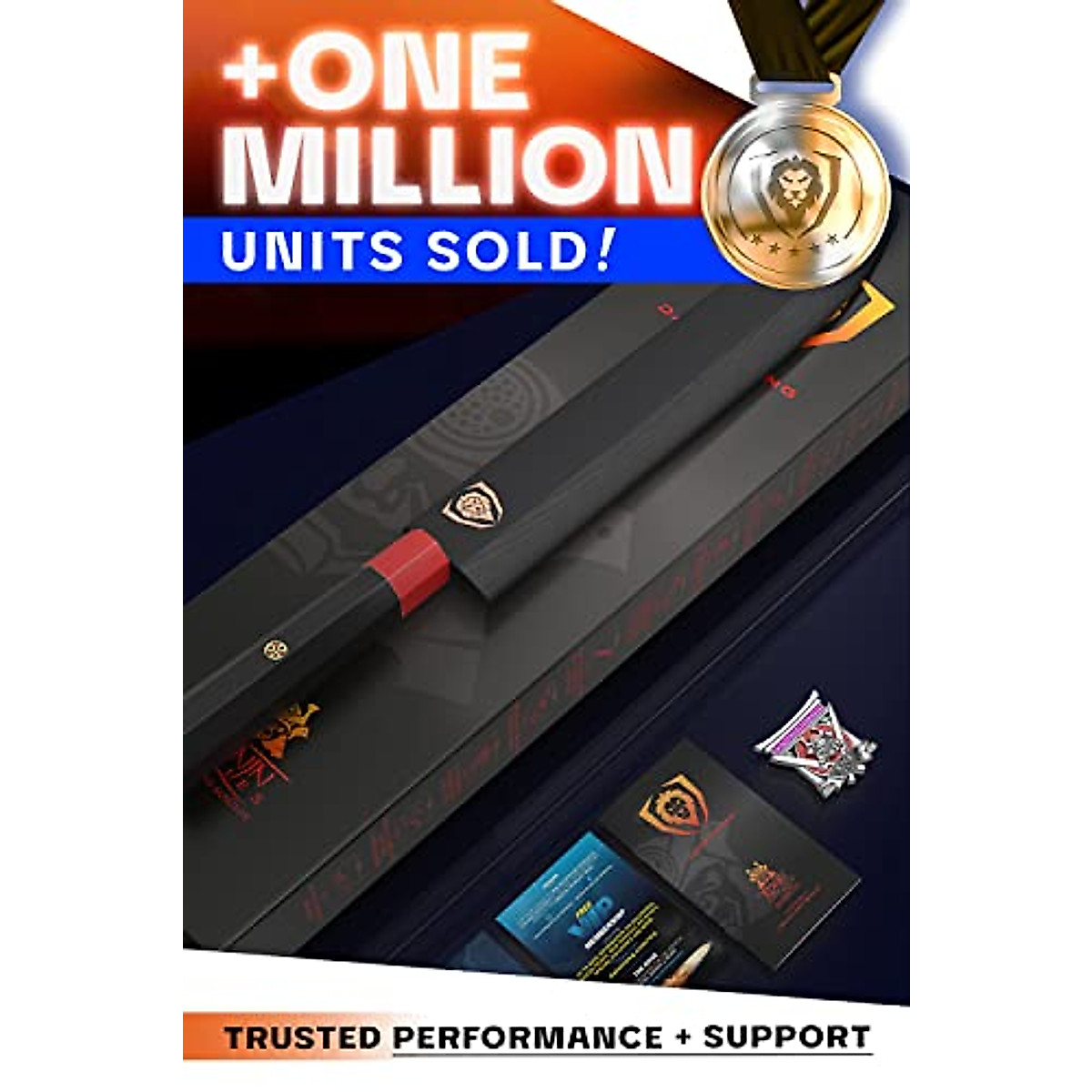 Dalstrong Ronin Series Japanese AUS-10V Damascus Steel Yanagiba Sushi Kitchen Knife with Red & Black G10 Handle, 10.5 Inches, Sheath Included