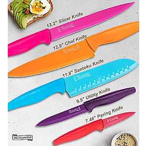 MICHELANGELO Kitchen Knife Set 10 Piece, Rainbow Knife Set for Kitchen, High Carbon Stainless Steel Kitchen Knives Set, Kitchen Knife Set with Covers, Colorful Knife Set- 5 Knives and 5 Knife Covers