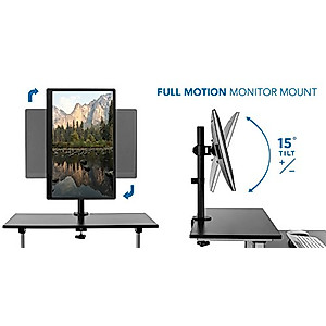 Mount-It! Mobile Stand Up Desk/Height Adjustable Computer Work Station Rolling Presentation Cart with Monitor Arm (MI-7942)