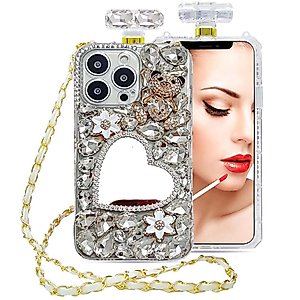 Galaxy Note 20 Ultra Case, Cute Glitter Sparkle Bling Diamond Rhinestone Bumper with Lanyard Chain, Women Girls Pink Soft Perfume Bottle Phone Case for Samsung Note 20 Ultra 5G 6.9 inch (C)
