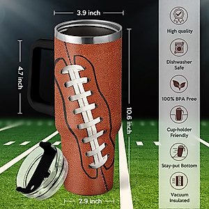 SANDJEST Football Tumbler with Handle 40oz with Lid & Straw, Football Gifts for Men Boys Player Coach Sports Lover, Football Tumblers Coffee Stainless Steel Insulated Cup Gifts for Christmas Birthday
