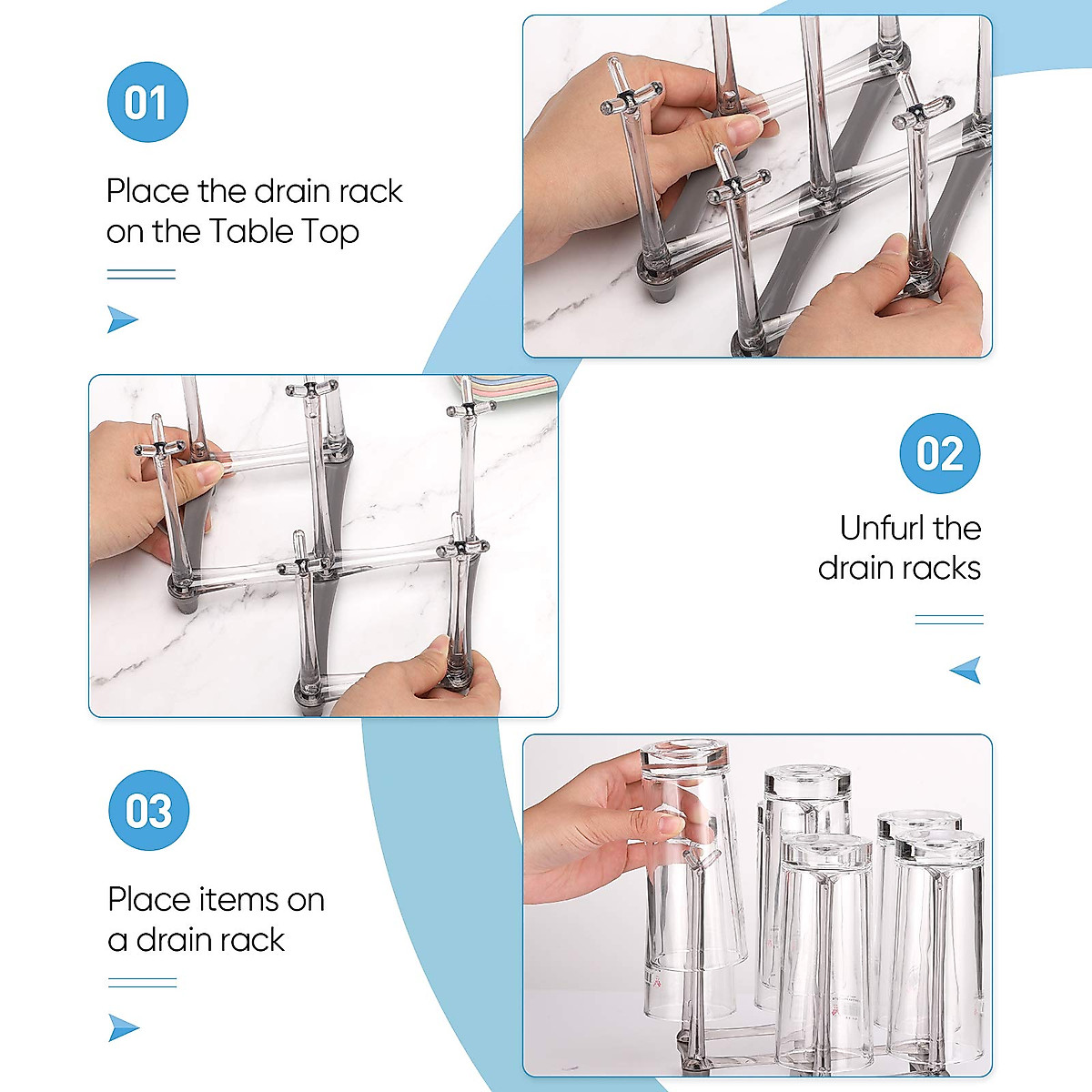 MRT Retractable Cup Drying Rack, Retractable Drying Rack and Sports Bottle Drainer Stand, Plastic Bag Drying Rack and Mug Tree with Antiskid Bottom for Kitchen Countertop(Gray)