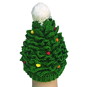 Kafeimali Unisex Christmas Winter Knitted Crochet Beanie Santa Hat with Beard Foldaway Bearded Caps (Green)