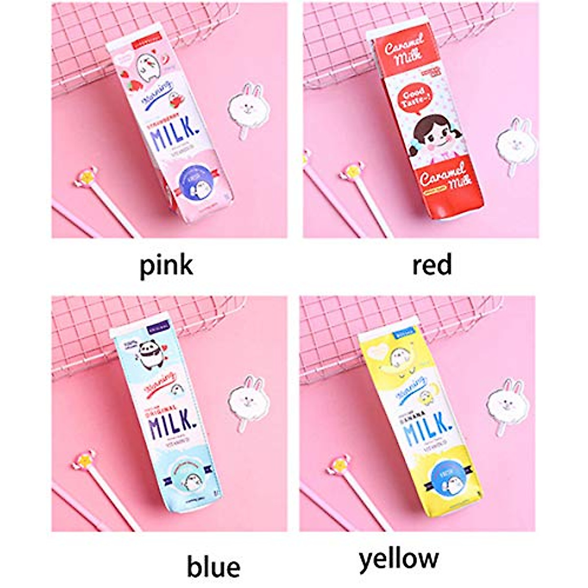 8 Colors,Large Capacity Cute Milk Carton Pencil Cases Box Cosmetic Bag with Zipper by Warmword (Pink)