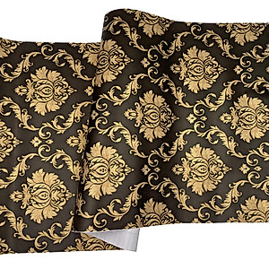 Yifasy Coffee Damask Cabinet Liner Self-Adhesive Shelf Drawer Paper Black Easy Install Redo Countertops Storage Chests 118x17.7 Inch