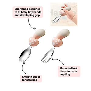 AHOTA Silicone Suction Plate for Toddlers, Spoon, Fork, Baby Eating Essentials, Toddler plate and Utensils Set(Silicone Baby Feeding Set - Pink Mushroom)