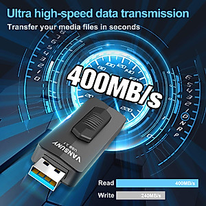 Vansuny USB 3.1 Flash Drive 128GB, 400MB/s Super Speed Flash Drive, USB 3.1 Gen 2 Solid State USB Drive, Retractable Thumb Drive, Metal USB Memory Stick, Portable Jump Drive