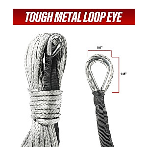 ESEWALAS Synthetic Winch Rope Kit,3/16 Inch x 50 Feet 8,350LBs Synthetic Winch Rope ATV Winch Line Cable Rope with Steel Hook Rubber Stopper Protecting Sleeve/Sheath and Thimble