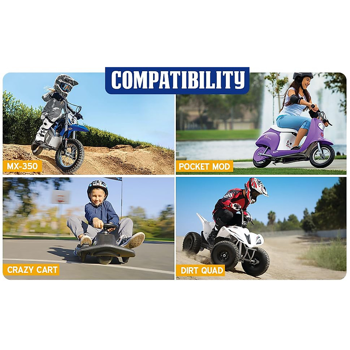 24V Battery Charger for Razor - 24V 1500mA Replacement Battery Charger - Compatible with E200, E300, Crazy Cart, MX350, Pocket Mod, Drifter, DB, Dirt Quad, QL-09009-B2401500H, W13112099014