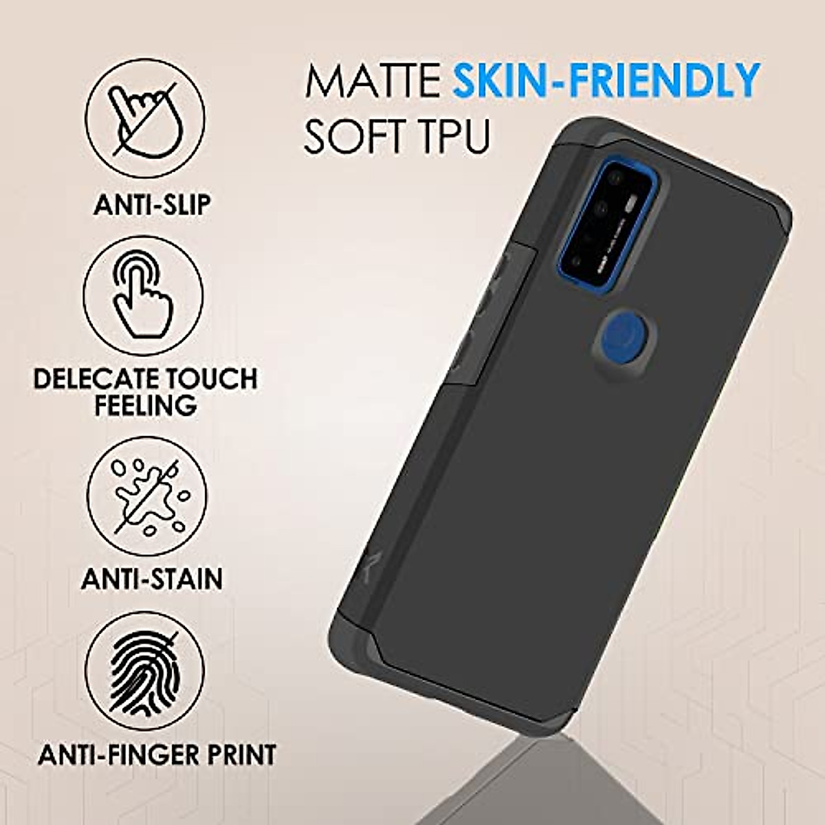 TJS Compatible with AT&T Radiant Max 5G 6.8"/Cricket Dream 5G/Cricket Innovate 5G/AT&T Fusion 5G Case, with Tempered Glass Screen Protector, Dual Layer Hybrid Shockproof Impact Phone Case (Black)