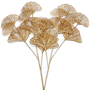 PASYOU Artificial Plants for Christmas Decor, Golden Plastic Grass Fake Shrubs Apricot Leaves Indoor Outdoor Home Garden Party Hotel Verandah Wedding Event Faux DIY Decoration - 26.8 Inch Gold 2 Pack