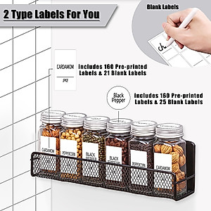 Churboro 4 Pack Magnetic Spice Rack Organizer with 24 Glass Spice Jars-Moveable Magnetic Shelf for Refrigerator- 4 oz Spice Containers with Labels, Medium, Metal Black