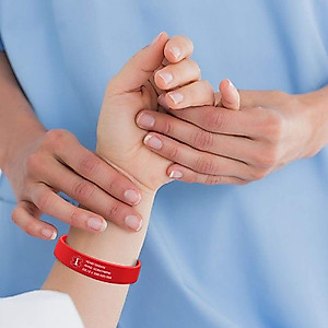 MissNaNa Personalized Silicone Medical Bracelets Various Color Emergency ID Alert Bracelet Engraved ID Bracelet for Women Men Teenager (Red)