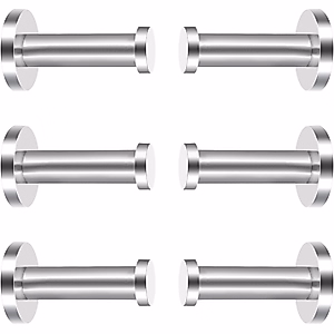 EBOOT 6 Pieces Stainless Steel Wall Mount Robe Hook Coat Hook Towel Wall Hook (2 Inch, Silver)