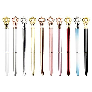 10 PACK Colorful Crown Top Pens, Gift for Women,Bling Fantastic Metal Ballpoint Pens with Black Ink
