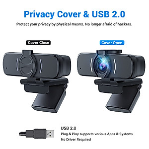 Webcam, Webcam with Microphone, 2022 New Version USB Webcams with 3D Denoising and Automatic Gain, Plug & Play 1080p Webcams for Video Calling, Online Classes &Video Conference