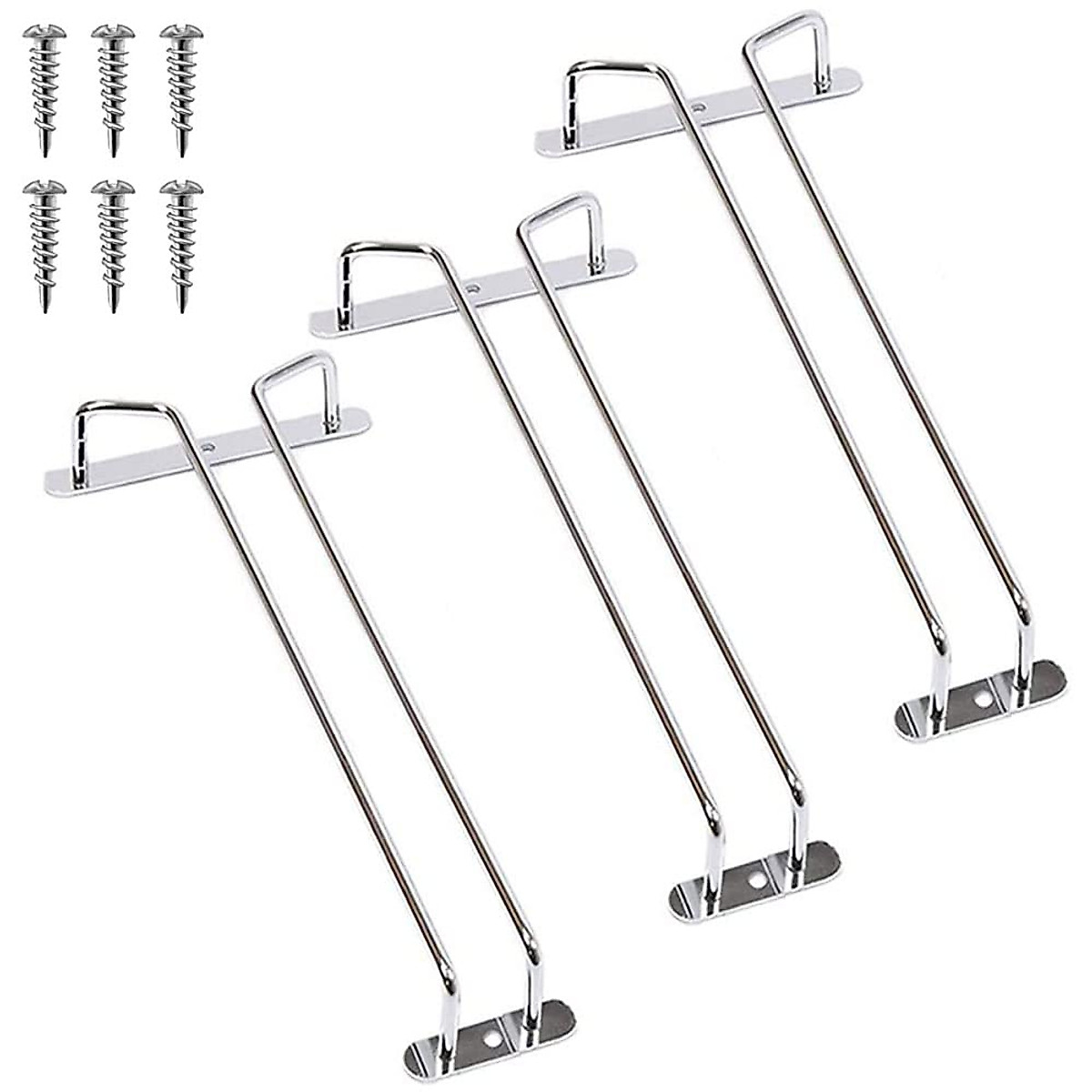 Junvaia 3 Pack Wine Glass Rack, Under Cabinet Wine Glass Holder, 10.6" Stemware Rack Hanging Wine Rack Anti-rust Chrome Plating Metal Organizer Glasses Storage for Bar Kitchen Wine Rack Under Cabinet