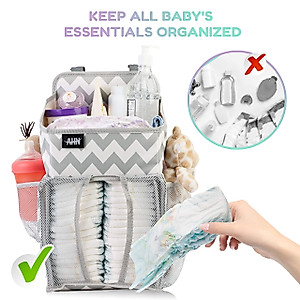 Hanging Diaper Caddy Organizer, Playard Nursery Organizer, Nursery Organizer Baby Diaper Caddy, Diaper Stacker for Changing Table, Crib, Baby Shower Gifts for Newborn, Chevron (Large, Chevron)