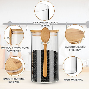 12 Sets Glass Jars with Bamboo Lid and Spoon 23 oz Clear Canisters with Airtight Wooden Lid for Coffee Beans Sugar Flour Nuts Spice Candy Loose Tea Food Kitchen Storage