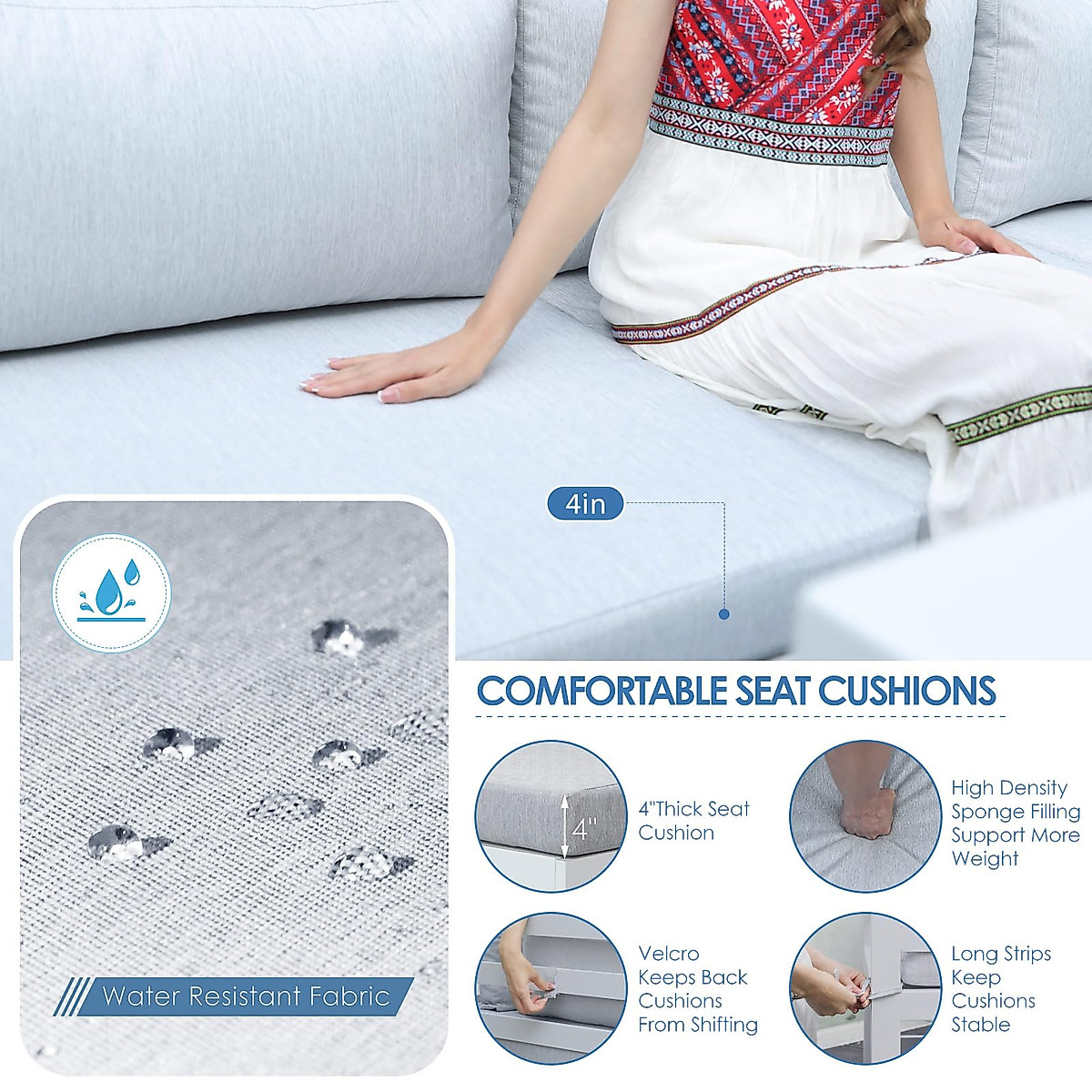 NICESOUL® Modern Modular All-Weather Outdoor Furniture Aluminum Sofa, 29“ Wide Deep Seat Heavy Duty Anti-Rust Frame Corner Chair Patio Sectional Piece for Backyard Deck Sunroom Lawn Terrace Outside