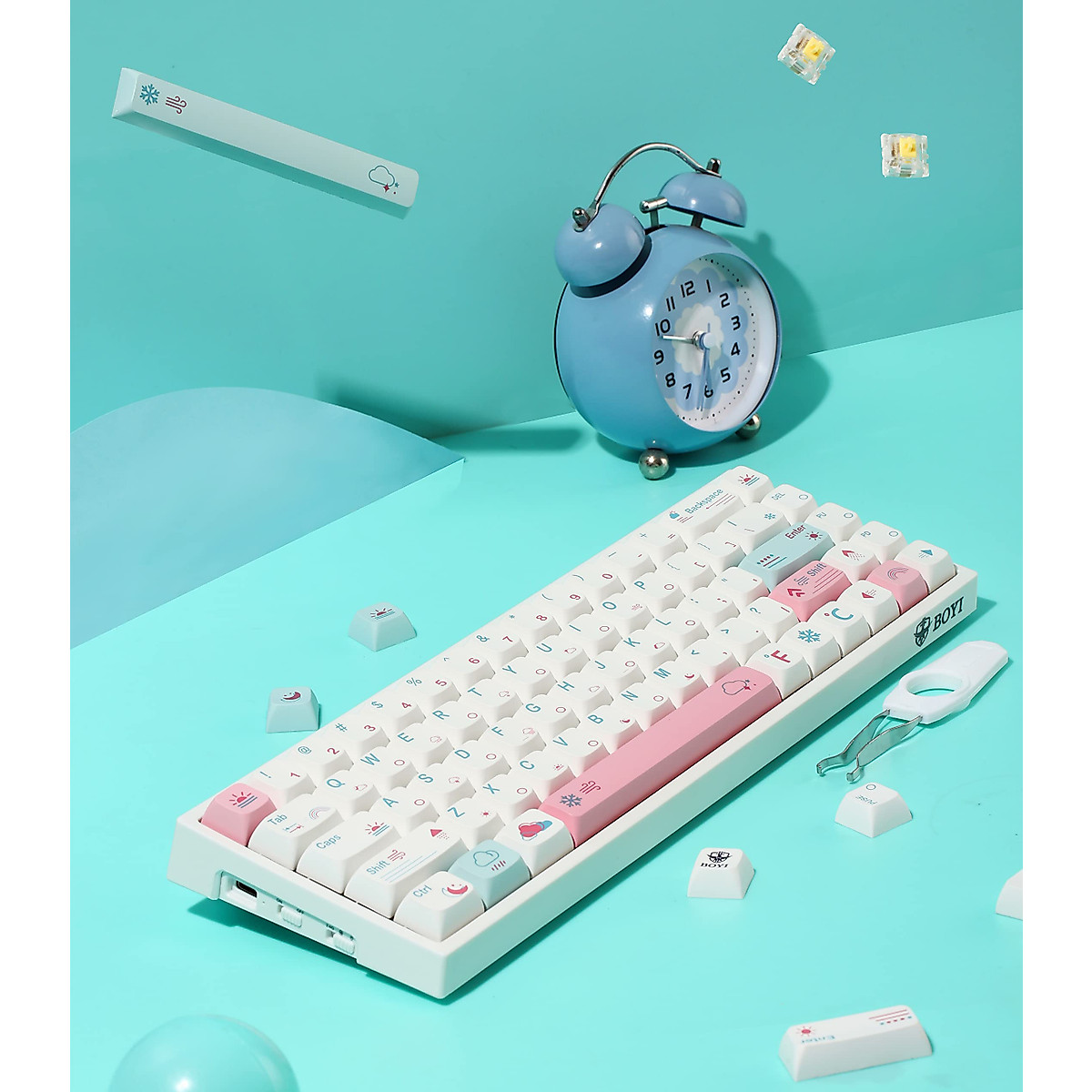 BOYI WK68 Hot Swappable RGB Mechanical Keyboard,Wireless Bluetooth 5.0/2.4G/Wired Type-C Tri-Mode PBT Sublimation Keycaps 65% Gaming Keyboard(Gateron Yellow Switch,Weather Theme XDA Keycaps)