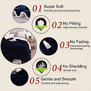 NANPIPER Sherpa Blanket, Super Soft Fuzzy Flannel Fleece/Wool Like Reversible Velvet Plush Blanket, Thick Warm Blanket for Winter (Twin Size 60"x80", Navy Blue)