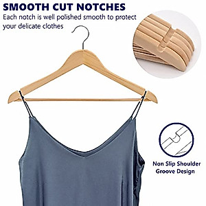 Amber Home Solid Wood Suit Coat Hangers 30 Pack, Smooth Natural Finish Wooden Dress Hangers with Non Slip Pant Bar, Clothes Hangers with 360 Swivel Hook & Notches for Jacket, Pant, Shirt (Natural, 30)