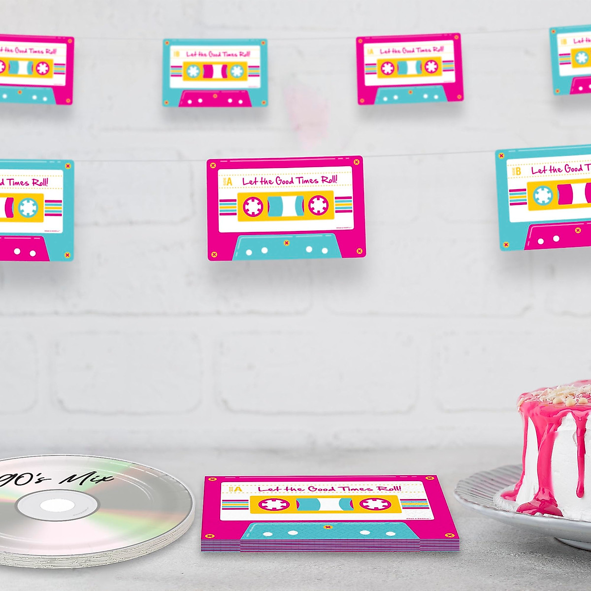 80's Party Supplies - Cassette Tape Banner Garland Decorations, 7 Feet Long (2 Pack)