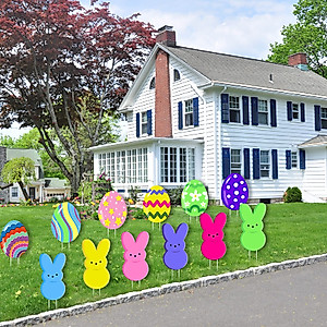 12PCS Easter Yard Decorations Easter Yard Signs Outdoor Decorations Bunny Easter Eggs Yard Stakes for Easter Party Decorations Supplies Prop Spring Decor