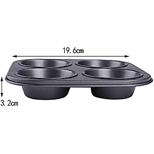 CZ-XING Cupcake Bakeware Pan and Muffin Cake Pan，4 Cup/Non Stick Carbon Steel Cupcake Baking Pan Quick Release Coating Oven Cake Tray Molds (Black 3Pcs)