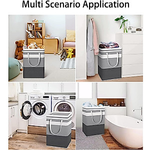 UrbAmerican 1-Pack Large Laundry Basket, Waterproof, Freestanding Laundry Hamper, Collapsible Tall Clothes Hamper with Extended Handles for Clothes Toys in the Dorm and Family