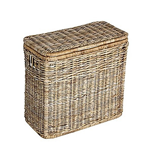 The Basket Lady 3-Compartment Wicker Laundry Sorter Hamper, 30 in L x 15 in W x 28 in H, Serene Grey