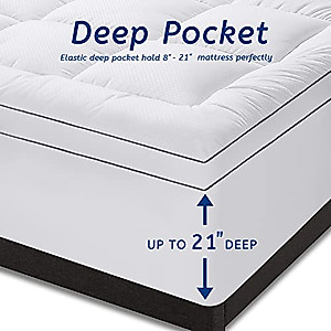 California King Mattress Topper for Back Pain, Cooling Extra Thick Mattress Pad Cover with 8-21 inch Deep Pocket, Plush Pillow Top Mattress Topper Overfilled with Down Alternative, Cal King, White