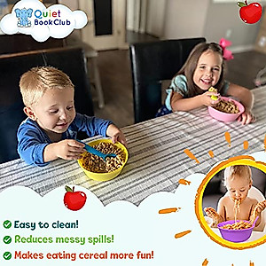 Quiet Book Club Cereal Bowls with Straws for Kids Bowls with Straw for Cereal Childrens Bowls with Straw Built in for Kids Plastic Straw Bowls for Toddlers Dishwasher Safe BPA FREE Boys (4)