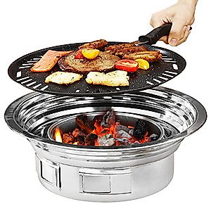 Multifunctional Charcoal Barbecue Grill 40cm Household Korean BBQ Grill Stainless Steel Non-stick Charcoal Stove (40cm)