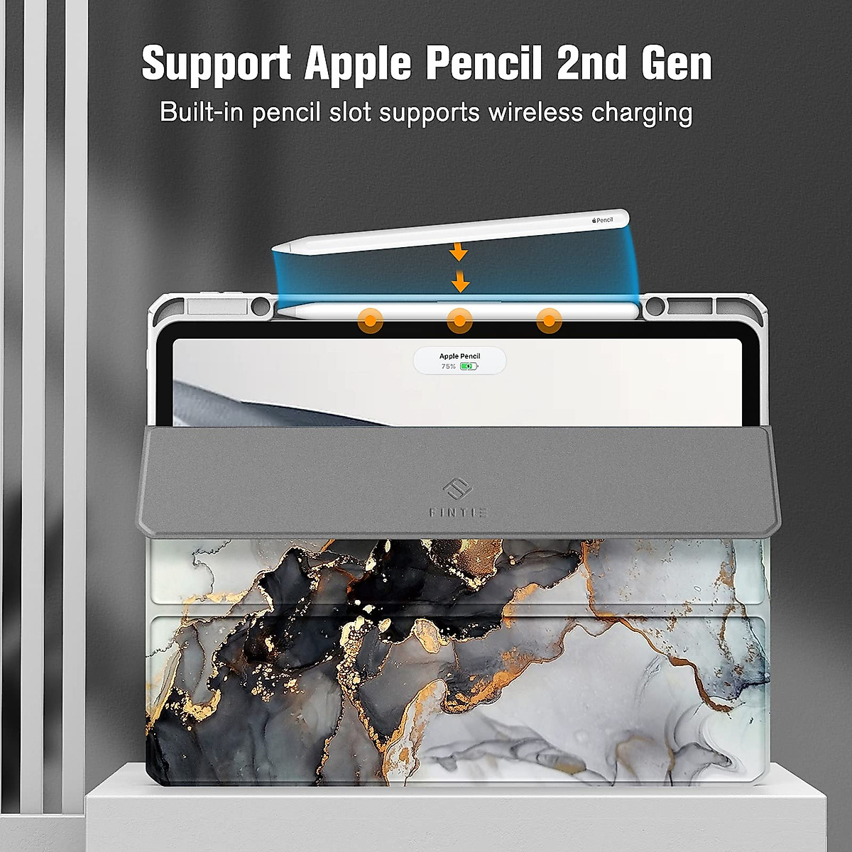 Fintie Hybrid Slim Case for iPad Pro 12.9-inch 6th Generation 2022, [Built-in Pencil Holder] Shockproof Cover w/Clear Transparent Back Shell, Also Fit iPad Pro 12.9" 5th/4th/3rd Gen, Cloudy Marble