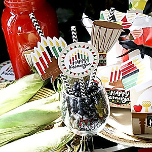 Big Dot of Happiness Happy Kwanzaa - Paper Straw Decor - African Heritage Holiday Party Striped Decorative Straws - Set of 24