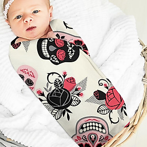 LAKIMCT Pink Sugar Skull Flower Round Soft Baby Blankets for Boys Girls, Newborn Blanket for Suitable for Swaddling Sleep Stroller Cover Nursery Blanket, 35 Inch