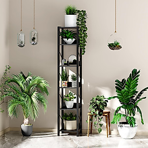 ZERDER 6 Tier Tall Bookcase Shelf, Narrow Bookshelf, Storage Organizer for Books,Movies and CDs, Modern Book Shelf for Bedroom, Living Room and Home Office,Black