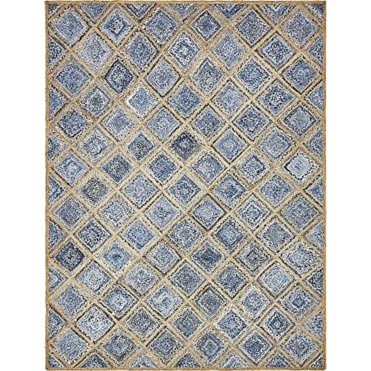 Unique Loom Braided Jute Collection Classic Quality Made Natural Hand Woven with Geometric Design Area Rug (9' 0 x 12' 0 Rectangular, Blue/ Natural)