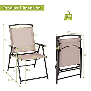Giantex Set of 2 Patio Folding Chairs - Outdoor Sling Chairs with Armrests and Rustproof Steel Frame, Patio Dining Chairs with Breathable Fabric for Garden, Backyard Poolside Indoors, No Assembly (1)