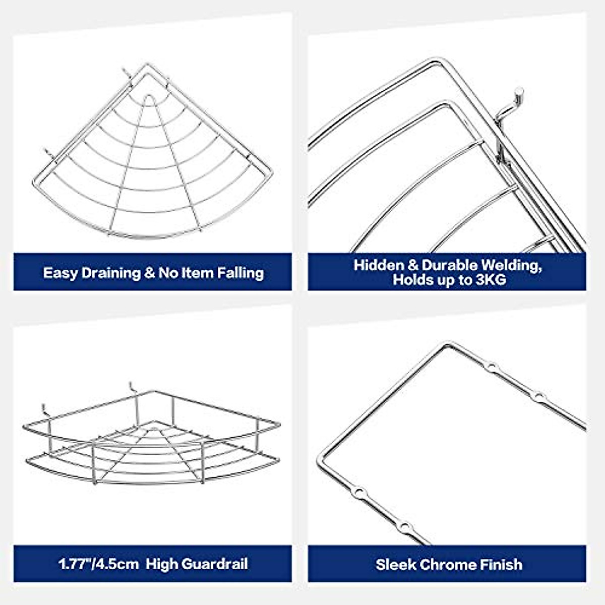 Oak Leaf Corner Shower Caddy, Shampoo Holder for Non 90° Corners, Bathroom Shower Organizer, Corner Shower Shelf, 2 Tier, Adhesive or Wall Mounted, Rustproof, Chrome Finished